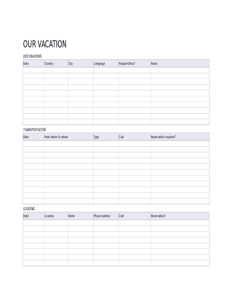 Vacation Itinerary Planner - Blank Fillable Template | Fill Out, Print ...