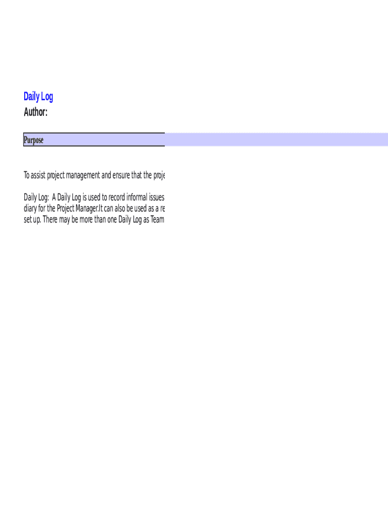 Prince2 Daily Logdaily Log - Fill and Sign Printable Template Online ...