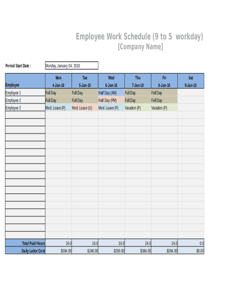 9 To 5 Employee Work Schedule Form - Fill Online, Printable, Fillable ...