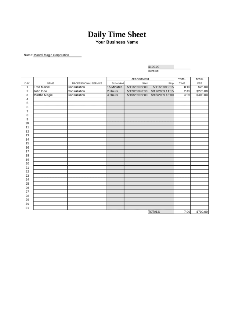 Daily Time Sheet Template Fill And Sign Printable Template Online