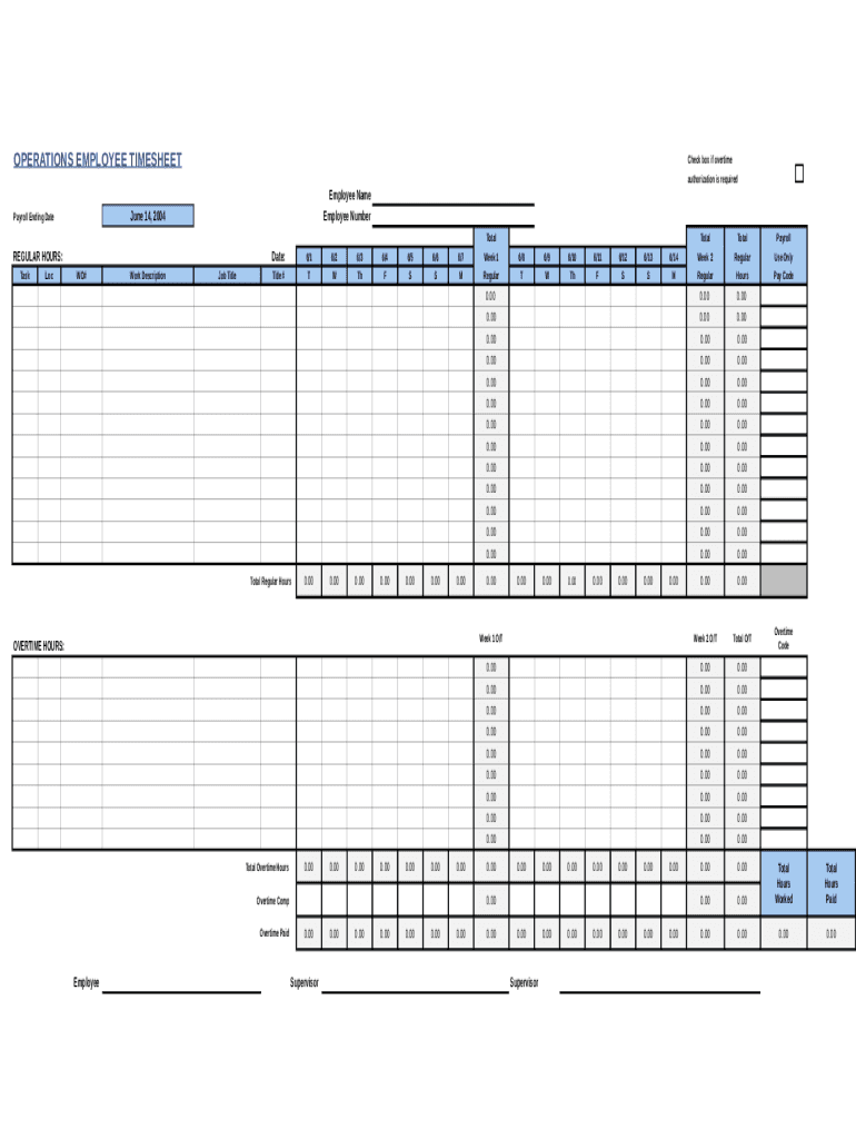 Operations Employee Timesheet - Blank Fillable Template | Fill Out ...