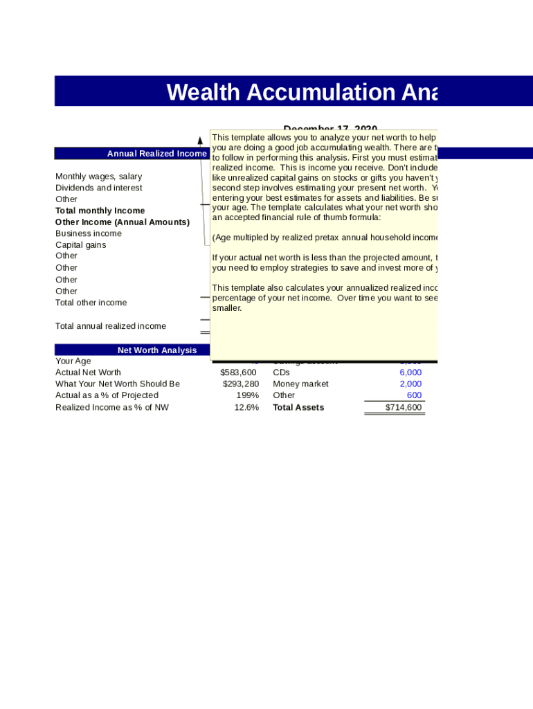 Wealth Accumulation Analysis Template - Blank Fillable Template | Fill ...