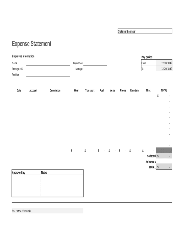 Expense Statement Template Form - Fill Online, Printable, Fillable ...