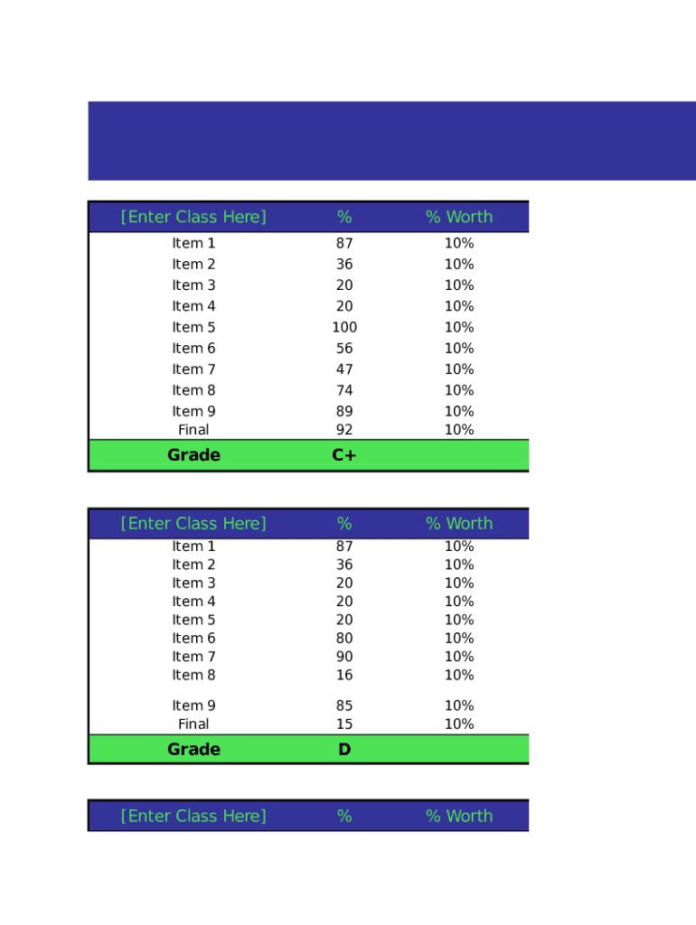 School Grading Calculator Form - Fill Online, Printable, Fillable ...