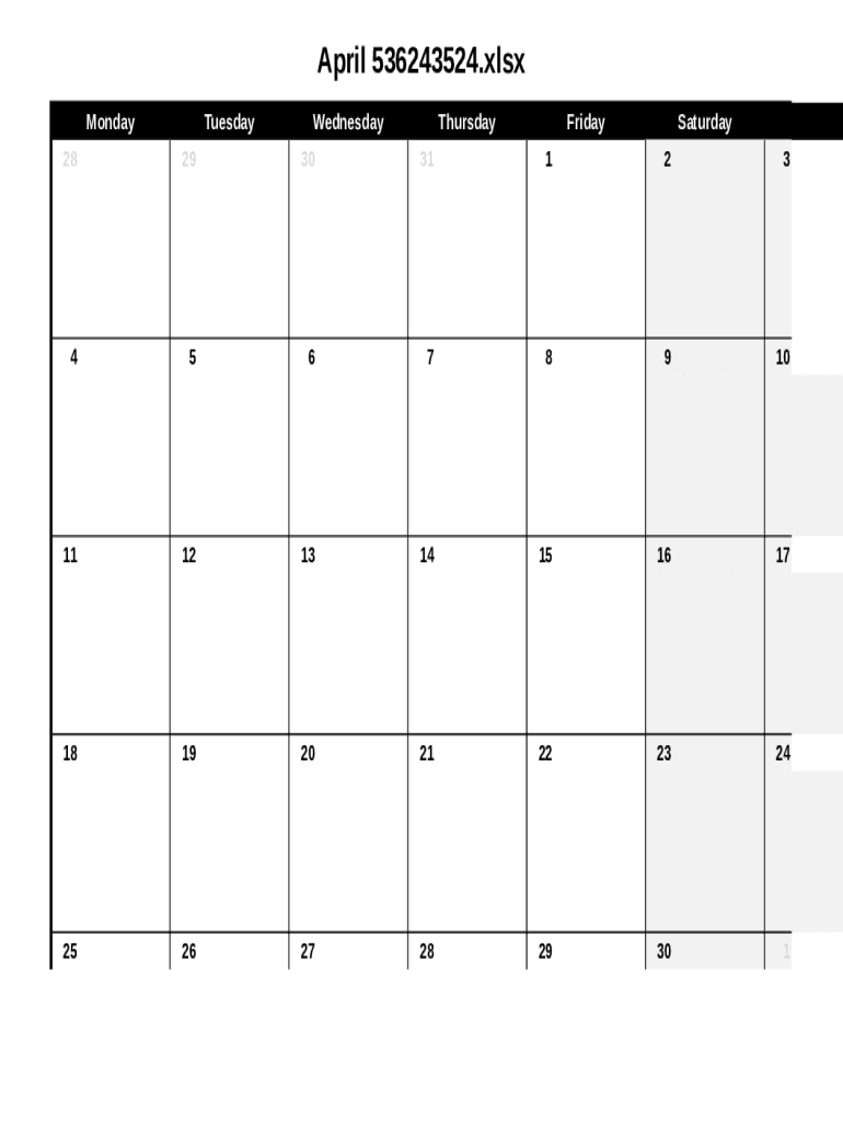 Fillable Online April Monthly Calendar Fax Email Print - pdfFiller