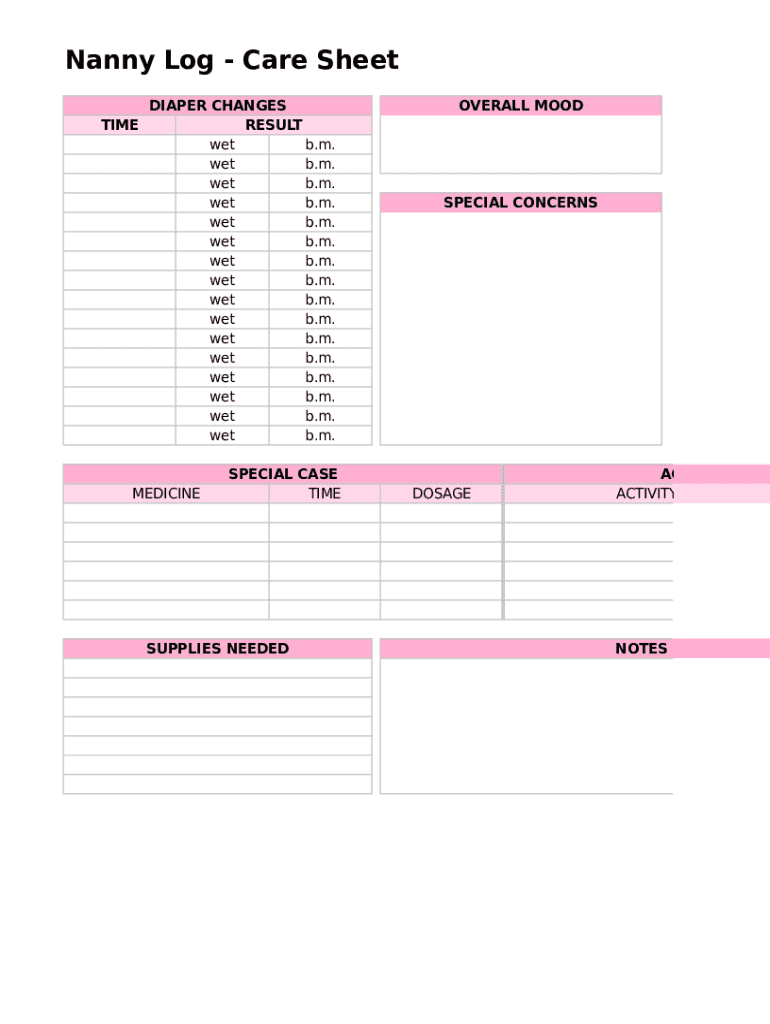 Free Printable Nanny Log FREE PRINTABLE TEMPLATES