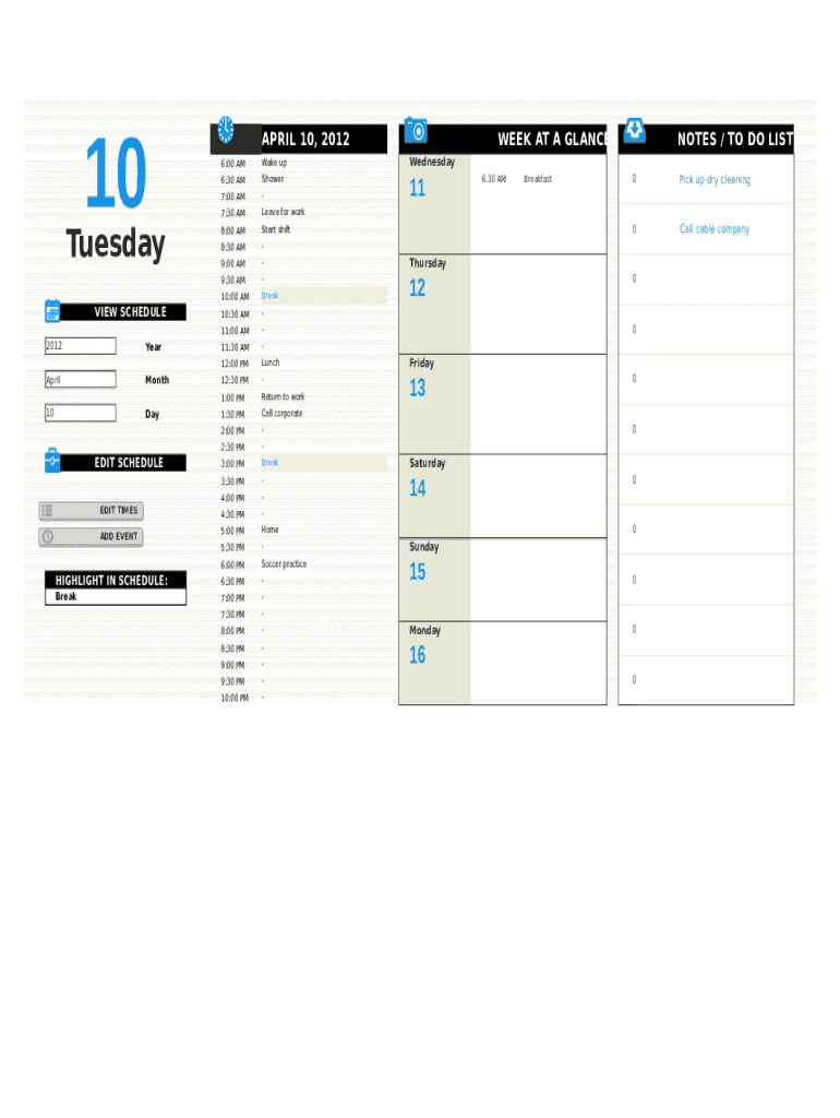 Personal Daily Schedule Form - Fill Online, Printable, Fillable, Blank ...