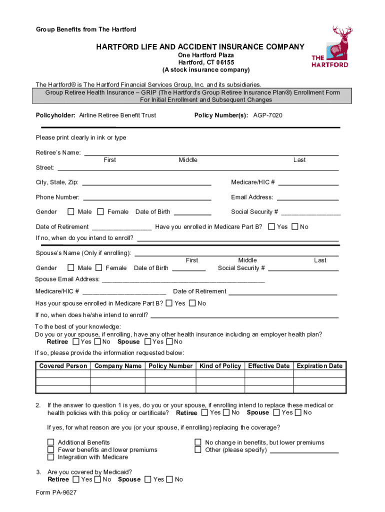 Fillable Online Group Retiree Health Insurance GRIP (The Hartfords ...