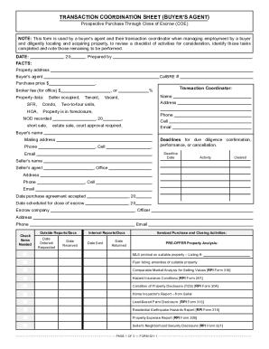 Fillable Online TRANSACTION COORDINATION SHEET (BUYER'S AGENT) Fax ...