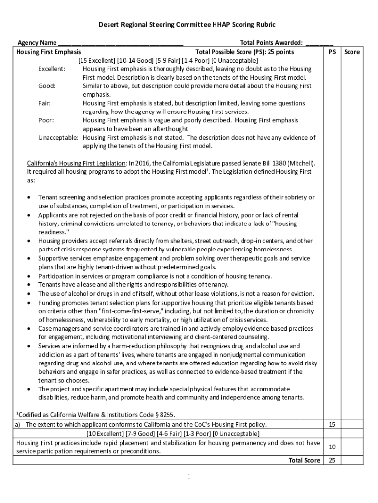 Fillable Online 1 Desert Regional Steering Committee HHAP Scoring ...