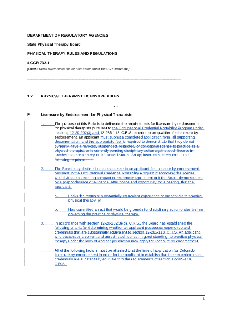 physical therapy rules and regulations - Code of Colorado Regulations ...