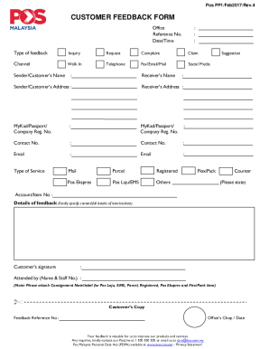 Fillable Online CUSTOMER FEEDBACK FORM - POS LAJU SENDPARCEL Fax Email ...