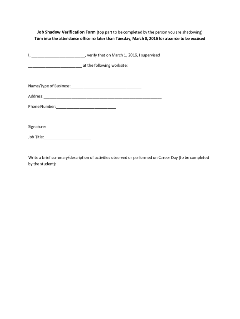 Fillable Online Job Shadow Feedback Form Please answer the questions ...