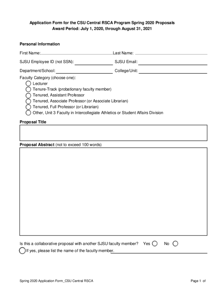 Fillable Online Application Form for the CSU Central RSCA Program ...