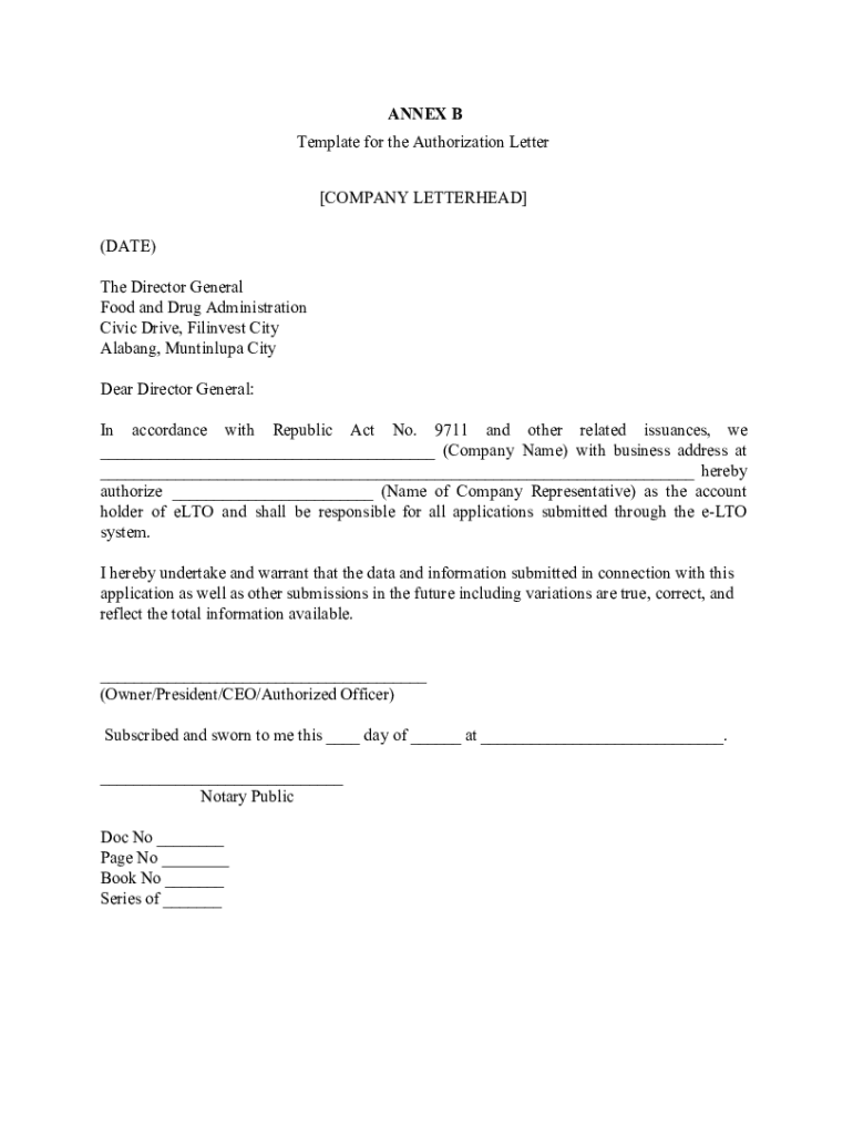 Fillable Online Template for the Authorization Letter Fax Email Print ...