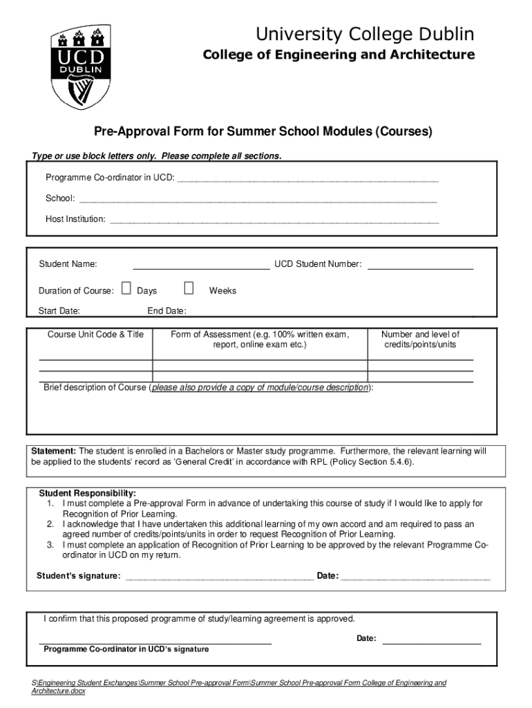 Fillable Online College of Engineering and Architecture Pre-Approval ...