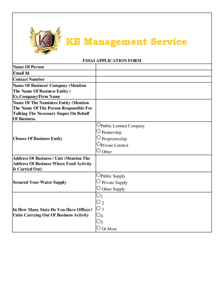 Fillable Online FSSAI APPLICATION FORM Fax Email Print - pdfFiller
