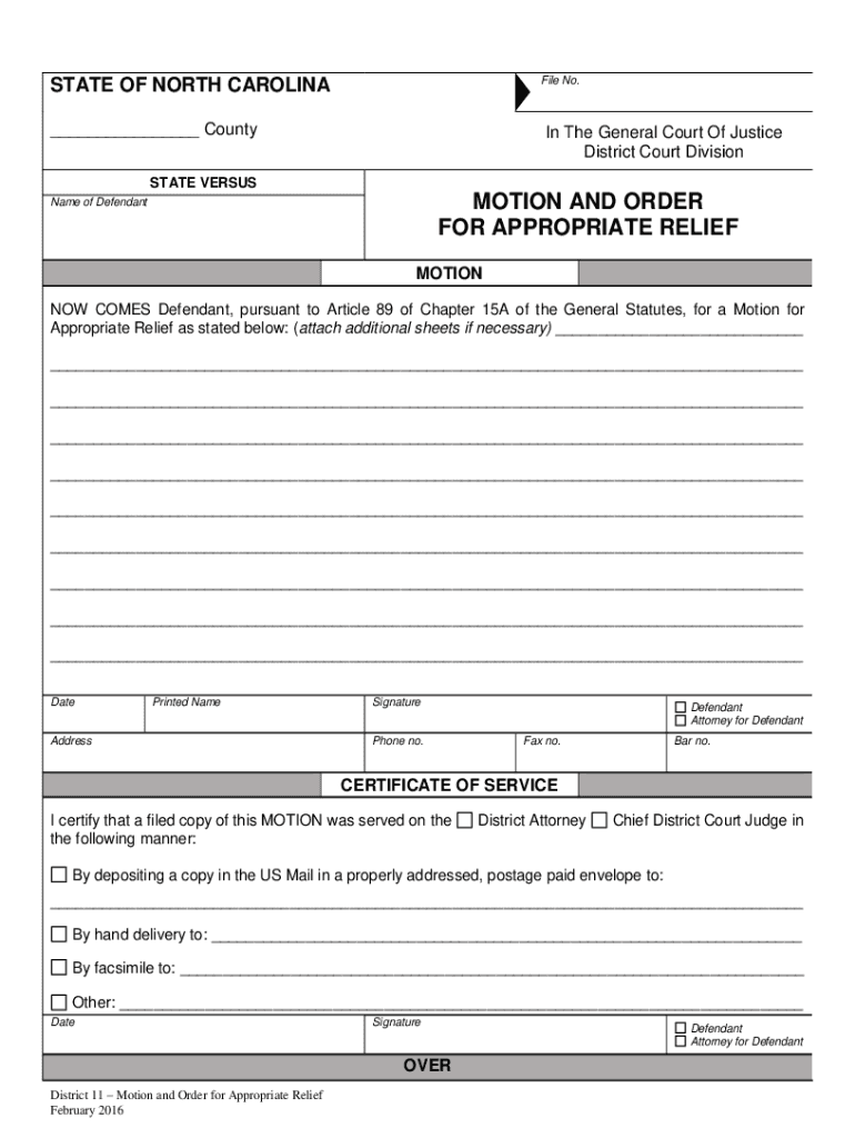 Fillable Online Motions for Appropriate ReliefUNC School of Government ...
