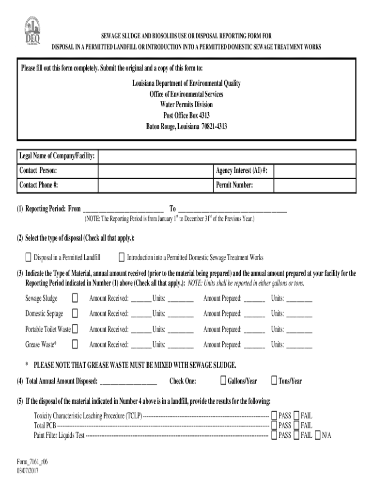 Fillable Online deq louisiana Sewage Sludge & Biosolids Use or Disposal ...