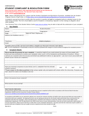 Fillable Online STUDENT COMPLAINT & RESOLUTION FORM Fax Email Print ...