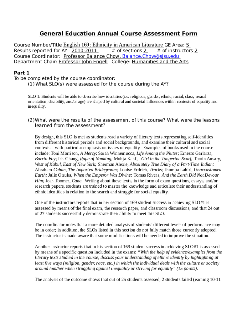 DOC General Education Annual Course Assessment Doc Template | pdfFiller
