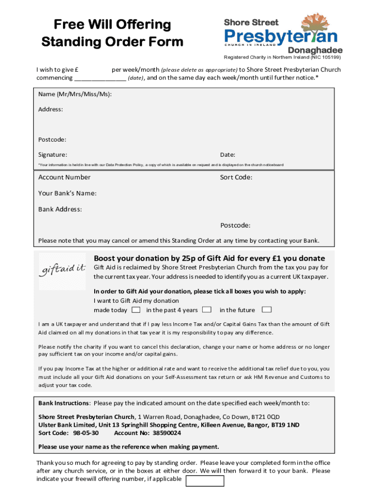 Fillable Online Standing Order Form FWO Fax Email Print - pdfFiller