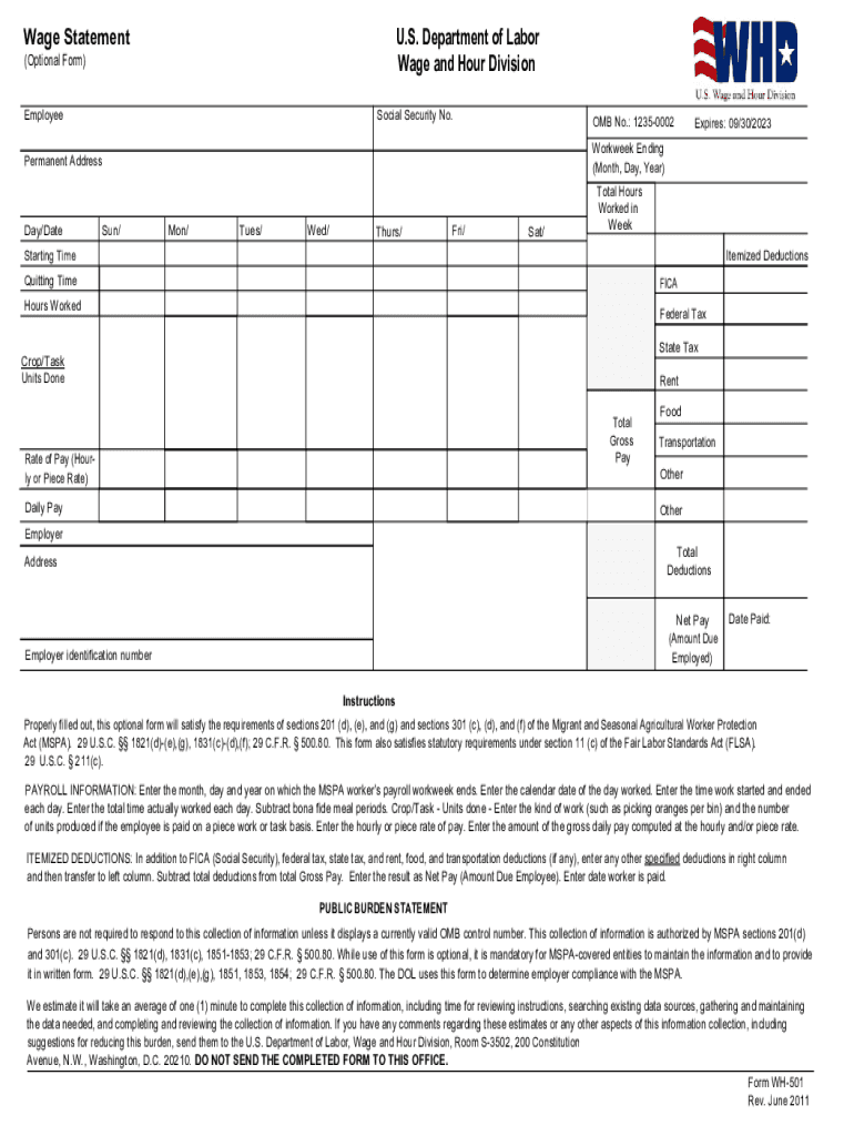 Fillable Online WH-501. WHD Publication Form WH501 Fax Email Print ...