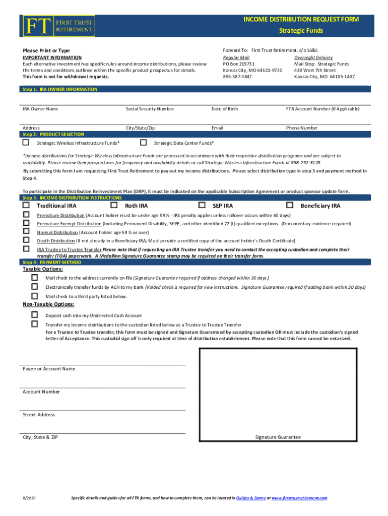 Fillable Online INCOME DISTRIBUTION REQUEST FORM CNL - First Trust ...