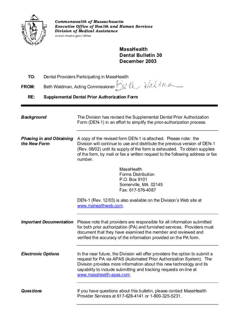 Fillable Online Supplemental Dental Prior Authorization Form Fax Email ...