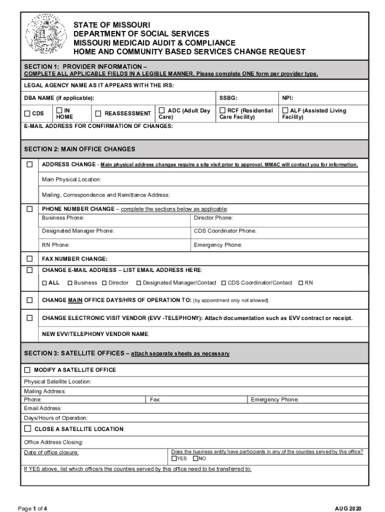 Fillable Online mmac mo HOME AND COMMUNITY BASED SERVICES CHANGE ...
