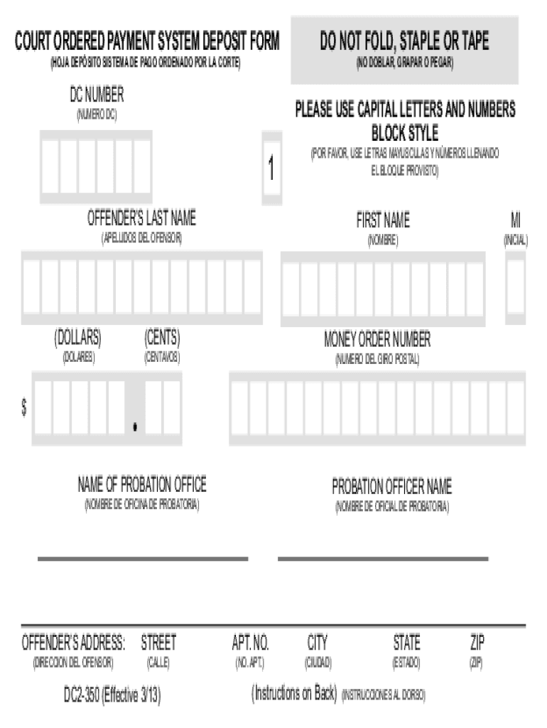 Fillable Online COURT ORDERED PAYMENT SYSTEM DEPOSIT FORM Fax Email ...