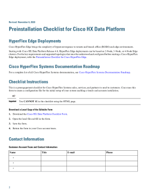 Fillable Online Preinstallation Checklist for Cisco HX Data Platform ...