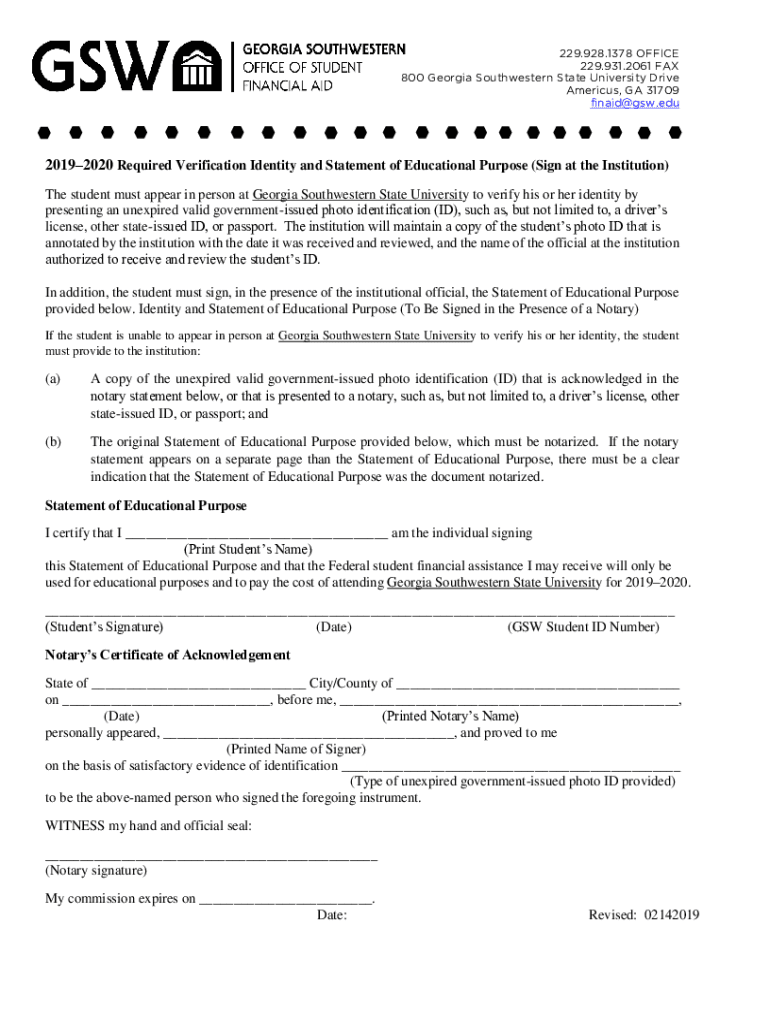 Fillable Online 20192020 Required Verification Identity and Statement ...