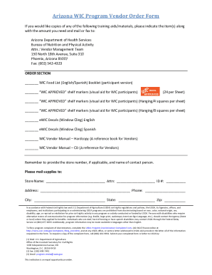 Fillable Online Arizona WIC Program Vendor Order Form Fax Email Print ...