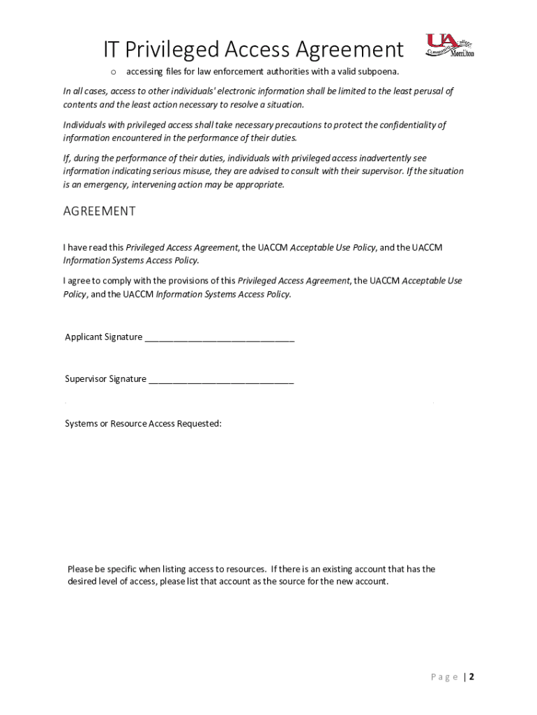 Fillable Online IT Privileged Access Agreement Fax Email Print - pdfFiller