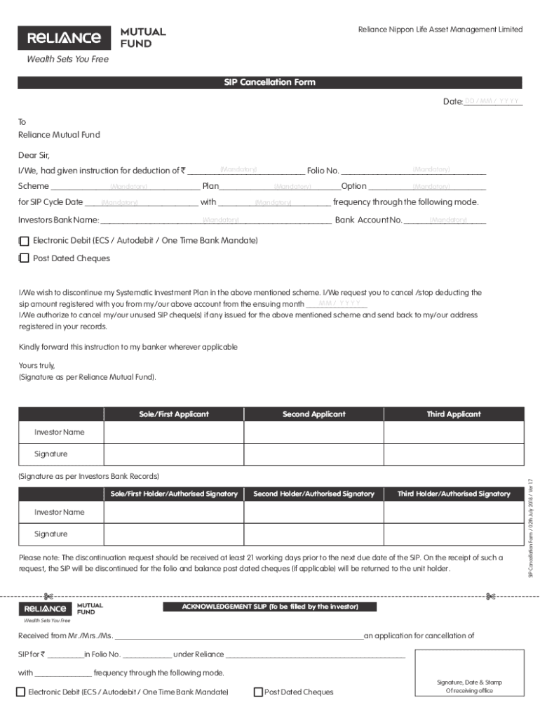 Fillable Online SIP Cancellation Form 02-07-2018.cdr Fax Email Print ...