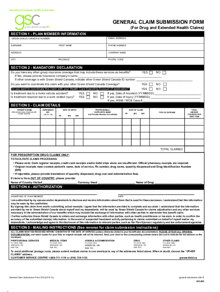 Fillable Online GENERAL CLAIM SUBMISSION FORM (For Drug and Extended ... Fax Email Print - pdfFiller