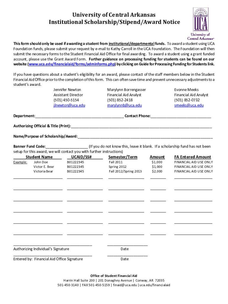 Fillable Online 2001/2002 UCA Financial Aid Application - University of Central ... Fax Email ...