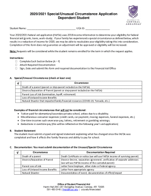 Fillable Online 2020-2021 Special Circumstances Application for Dependent ... Fax Email Print ...