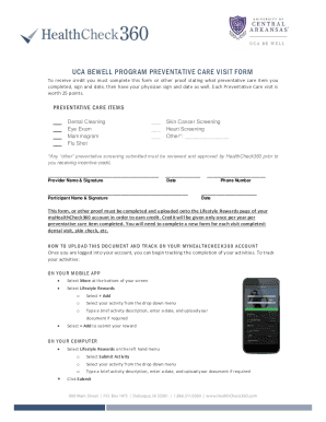 Fillable Online UCA BEWELL PROGRAM PREVENTATIVE CARE VISIT FORM Fax ...