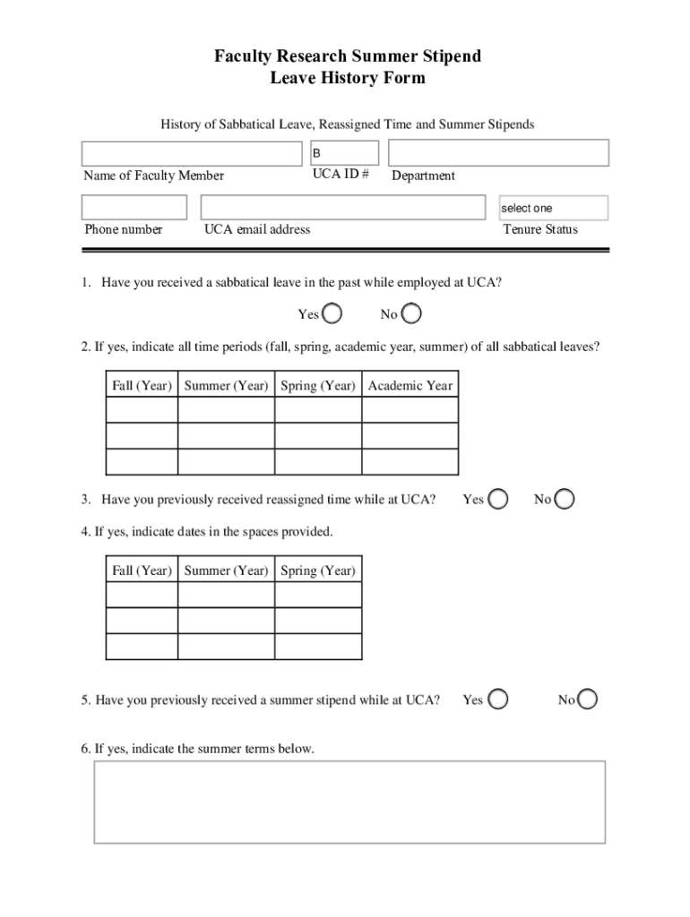 Fillable Online Summer Stipend Prior Leave History form Fax Email Print ...