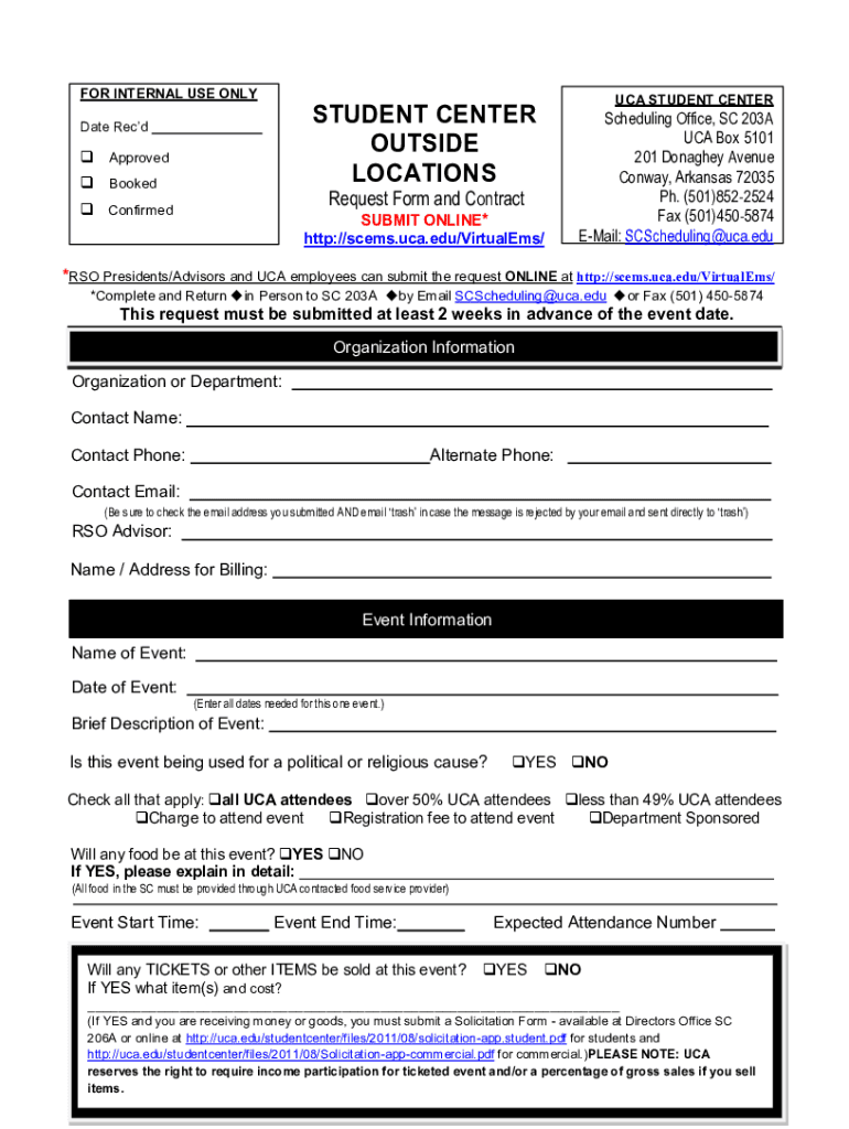 Fillable Online Student Center Outside Request Form - University of ...