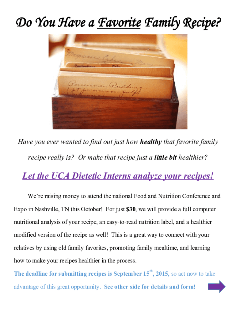 Fillable Online Do You Have a Favorite Family Recipe? - University of ...