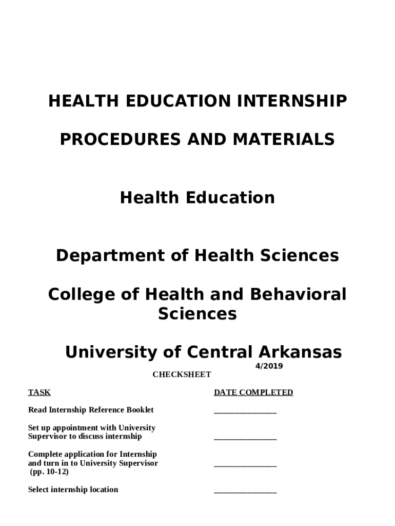 HEALTH EDUCATION INTERNSHIP Doc Template | pdfFiller