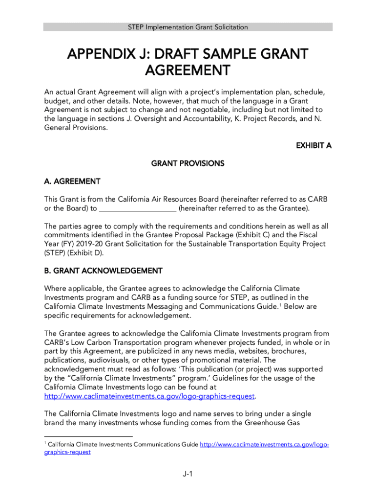 Fillable Online Appendix J: Sample Grant Agreement Fax Email Print ...