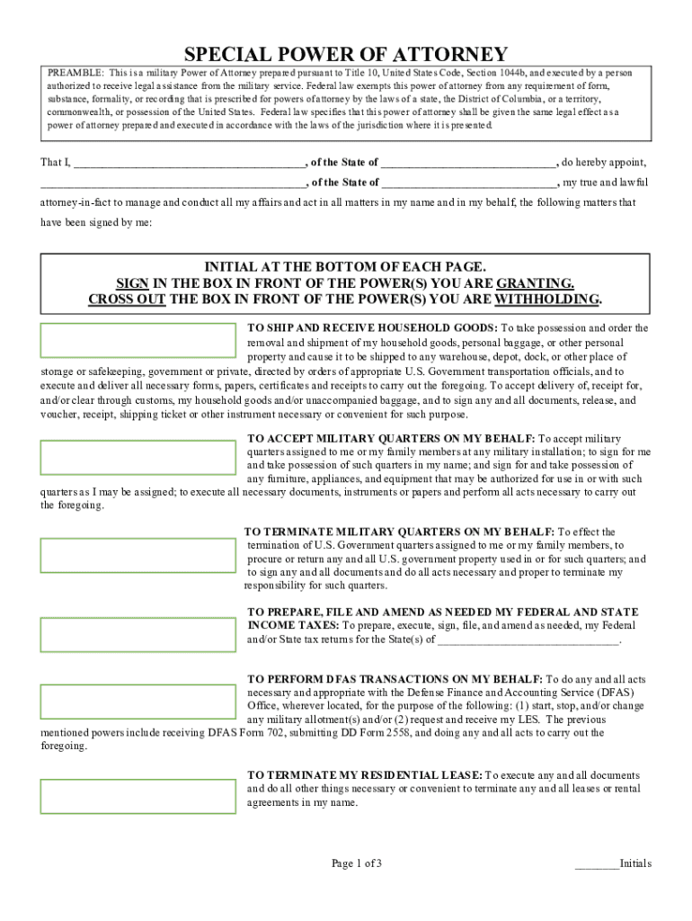 Fillable Online special power of attorney - Marine Corps Base Camp ...