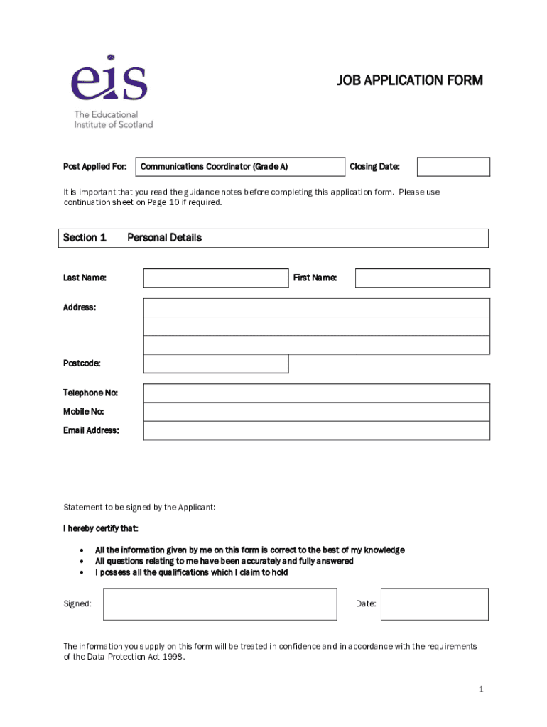 Fillable Online THE EDUCATIONAL INSTIUTE OF SCOTLAND APPLICATION FORM ...