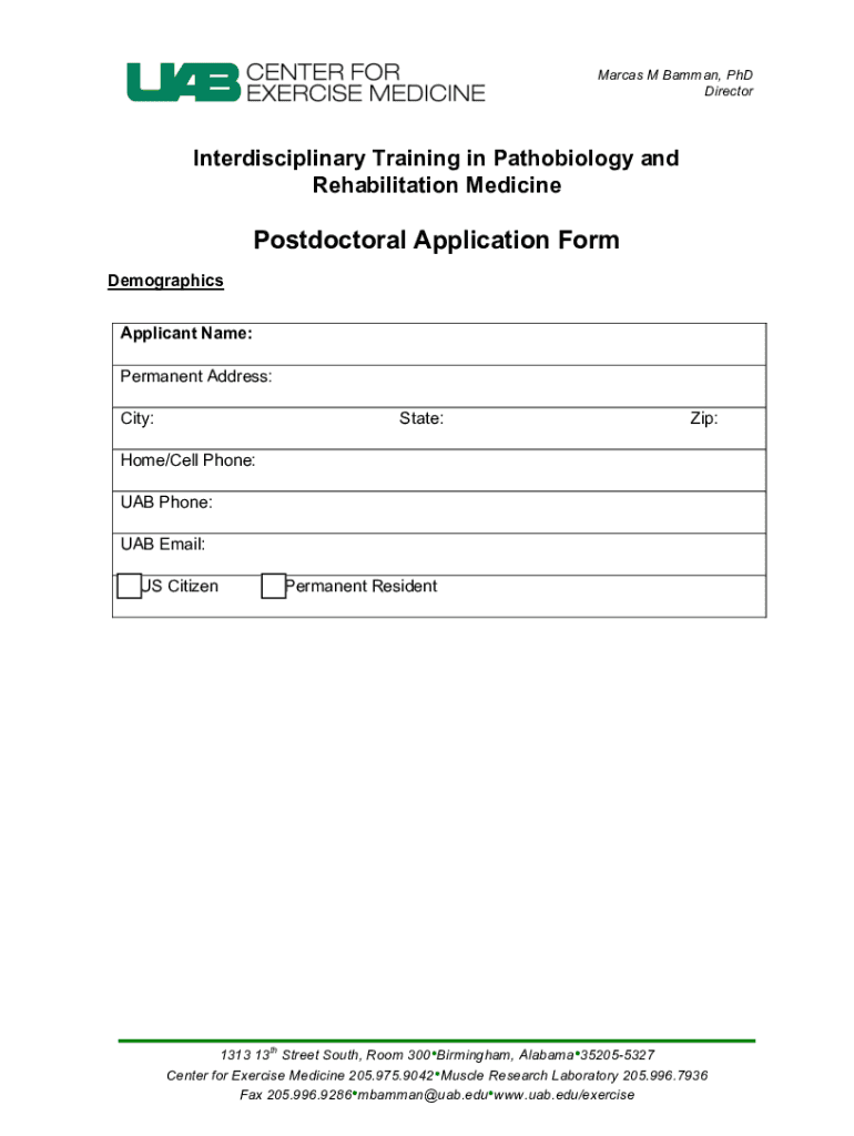 Fillable Online Postdoctoral Application Form - UAB Fax Email Print ...