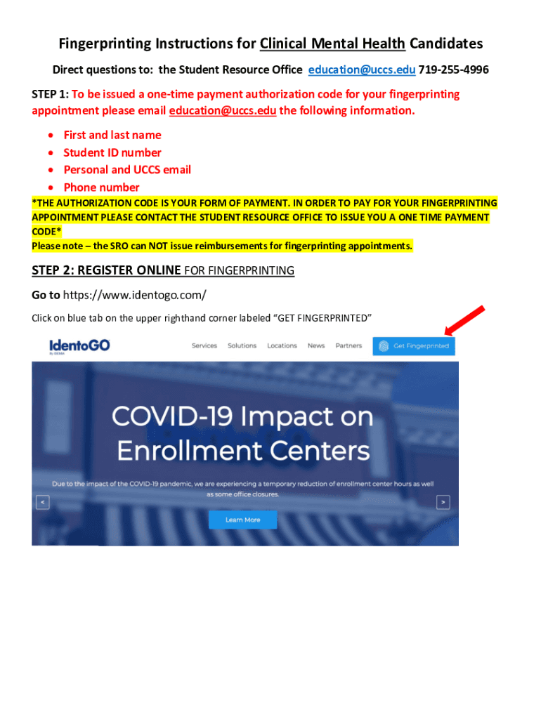 Fillable Online Fingerprinting Instructions for Clinical Mental Health ...