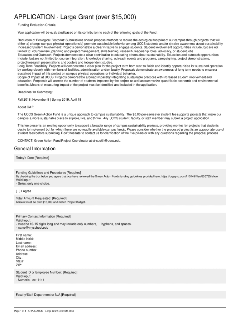 Fillable Online APPLICATION - Large Grant (over $15,000). Green Action ...